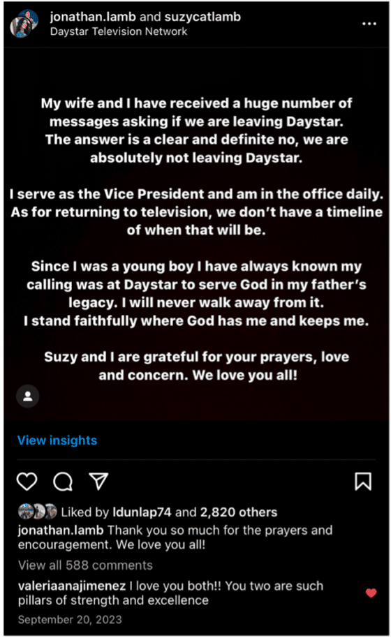 Tracked, Followed, Fired: Jonathan & Suzy Lamb Recount Daystar’s Alleged Intimidation Tactics