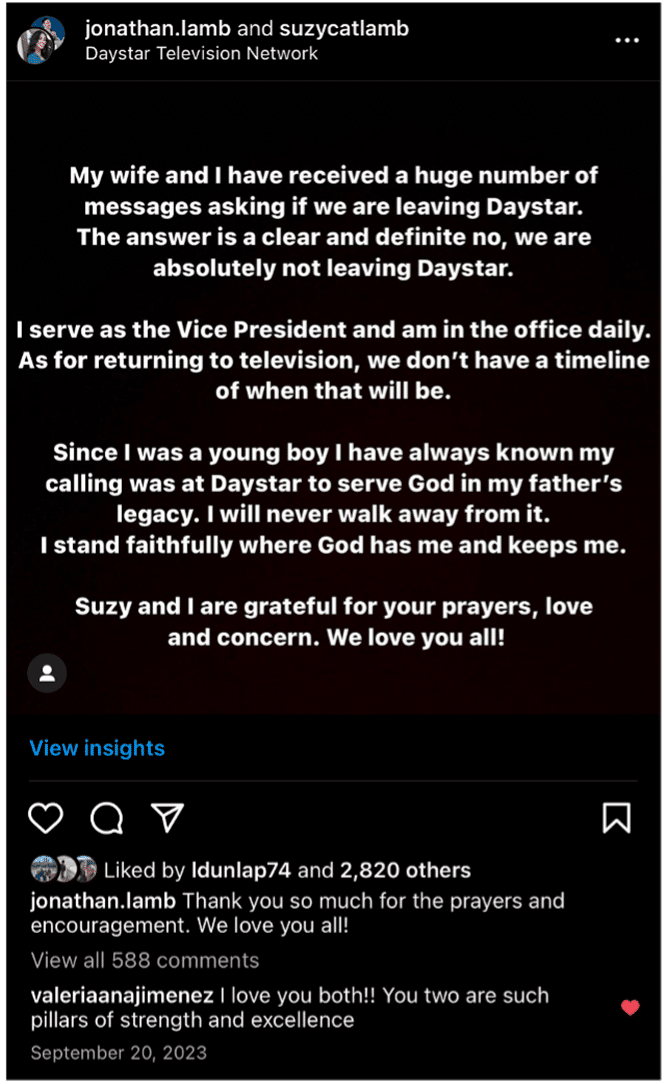 Tracked, Followed, Fired: Jonathan & Suzy Lamb Recount Daystar’s Alleged Intimidation Tactics